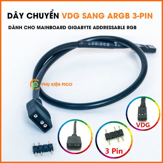 Dây chuyển VDG sang ARGB 3 Pin dành cho Mainboard Gigabyte Addressable RGB