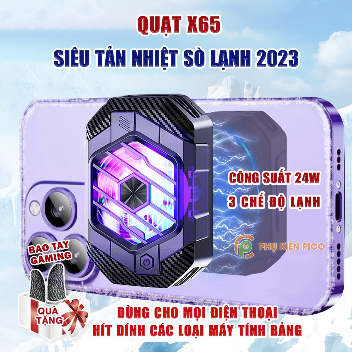 Quạt tản nhiệt điện thoại X65 siêu sò lạnh 2023 24W 3 chế độ làm lạnh ...